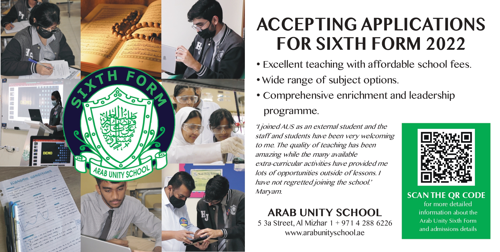 Sixth Form Curriculum Dubai | Sixth Form Education | Arab Unity School