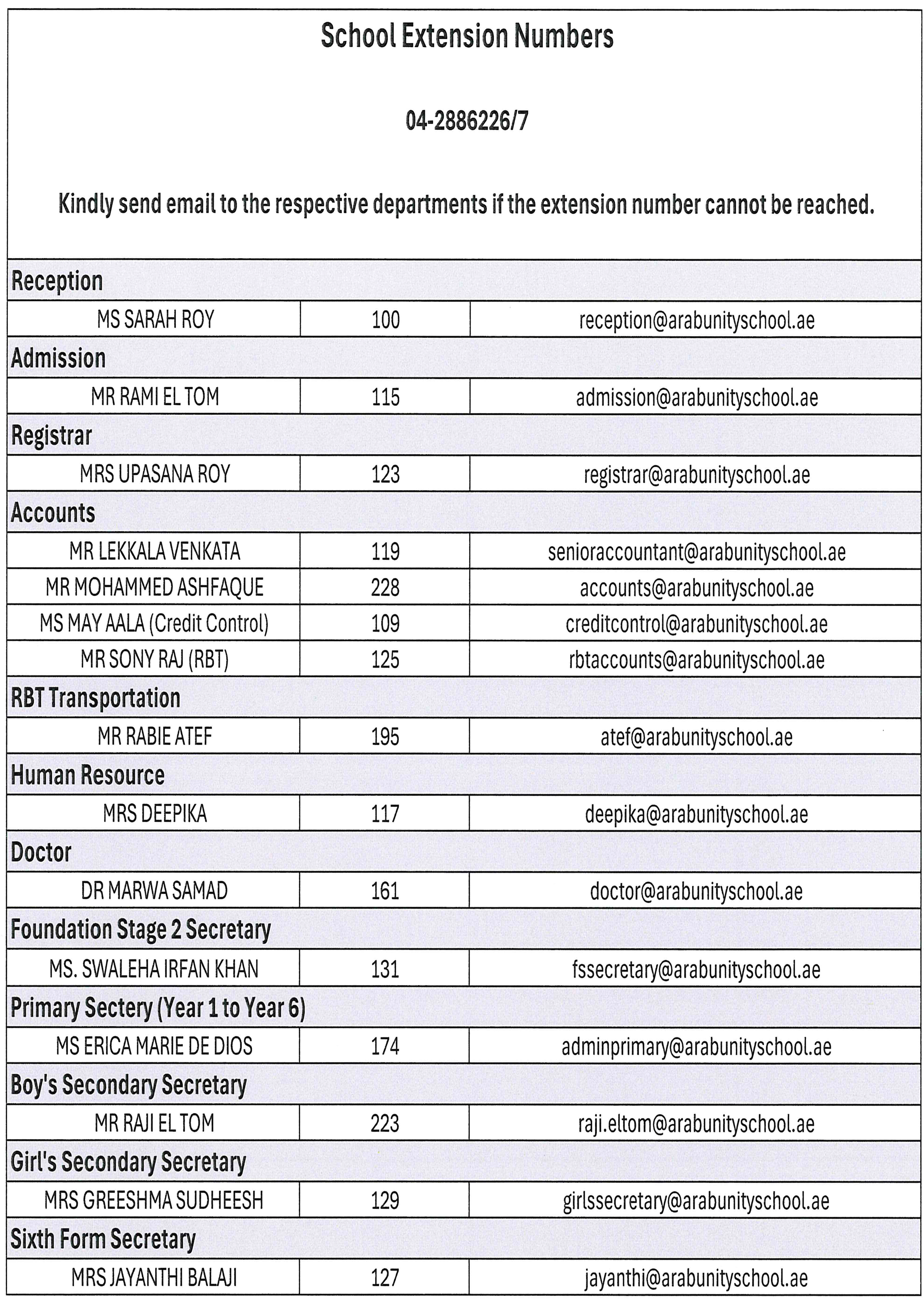 Contact Us | Arab Unity School